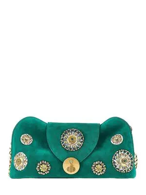 Versace Embroidered Suede Leather Vivian Clutch - Green