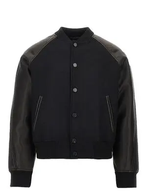 Givenchy GIVENCHY Wool And Leather Bomber Jacket With Logo Patch Black