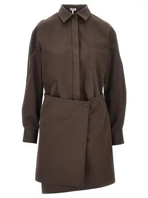 Loewe Cotton And Silk Mini Shirt Dress - Brown