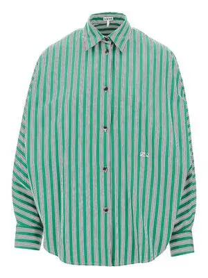 Loewe Batwing Sleeve Striped Poplin Shirt - Green