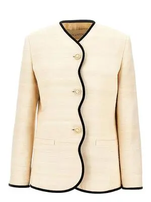 Valentino Garavani Silk Linen Canvas Jacket With Velvet Trimmings - Beige
