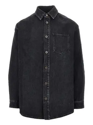 Loewe Denim Overshirt With Anagram Embroidery - Black