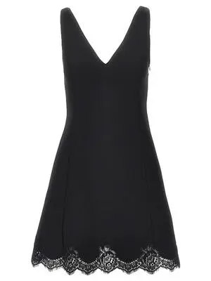 Valentino Garavani Crepe Couture Mini Dress With Lace Trimming - Black