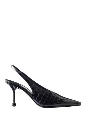 JIMMY CHOO Isa 80 Croc-effect Leather Slingback Pumps - Navy