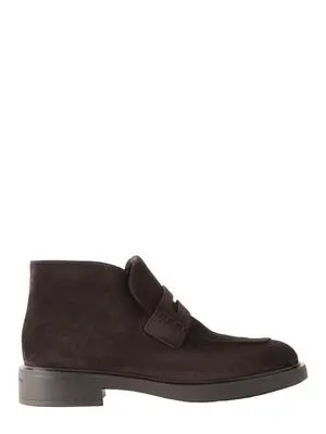 GIANVITO ROSSI Suede Penny Loafer Ankle Boots - Chocolate
