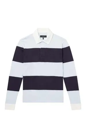 Rag & Bone Striped Cotton-jersey Polo Shirt - Blue