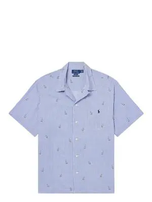 Polo Ralph Lauren Logo-embroidered Striped Printed Cotton-seersucker Shirt - Blue