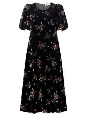 Sea Leda Floral-patterned Velvet Midi Dress - Black