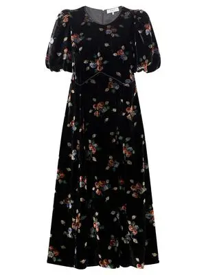 Sea Leda Floral-patterned Velvet Midi Dress - Black