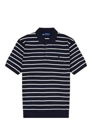 Polo Ralph Lauren Logo-embroidered Striped Ribbed Cotton Polo Shirt - Blue