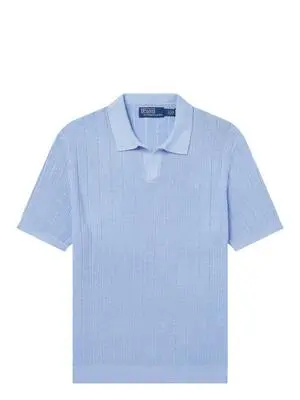 Polo Ralph Lauren Ribbed Linen Polo Shirt - Blue