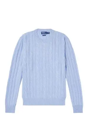 Polo Ralph Lauren Logo-embroidered Cable-knit Cashmere Sweater - Blue