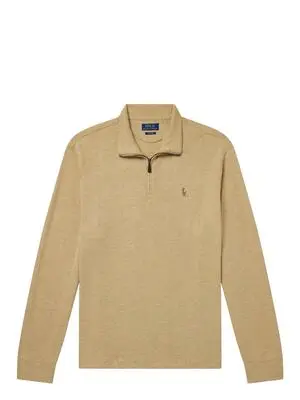 Polo Ralph Lauren Polo Ralph Lauren Logo-Embroidered Cotton-Jersey Quarter-Zip Sweater Beige