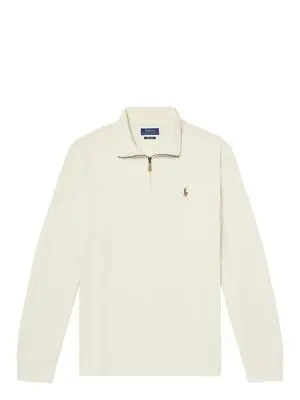 Polo Ralph Lauren Logo-embroidered Ribbed Cotton Half-zip Sweater - Ecru