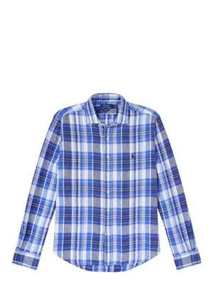 Polo Ralph Lauren Logo-embroidered Checked Linen Shirt - Blue