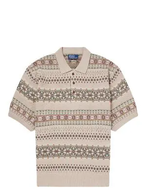 Polo Ralph Lauren Jacquard-knit Linen And Cotton-blend Polo Shirt - Neutrals