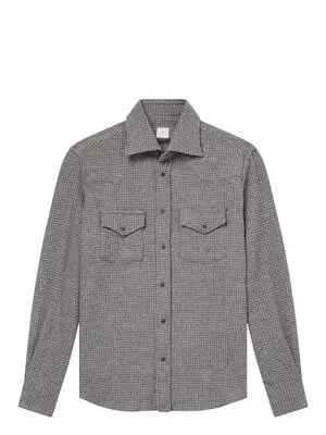 Eleventy Texas Houndstooth Wool And Cashmere-blend Shirt - Gray