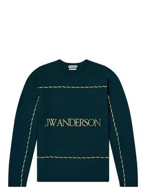 JW Anderson Logo Embroidered Wool Sweater - Green