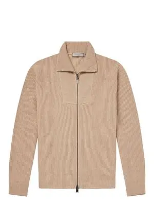 Canali Wool And Cashmere-blend Zip-up Sweater - Beige