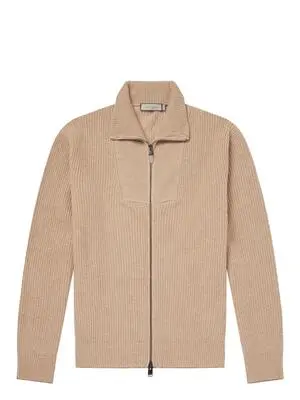 Canali Wool And Cashmere-blend Zip-up Sweater - Neutrals