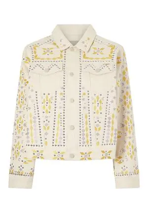 MOTHER The Bruiser Appliquéd Studded Denim Jacket - Cream