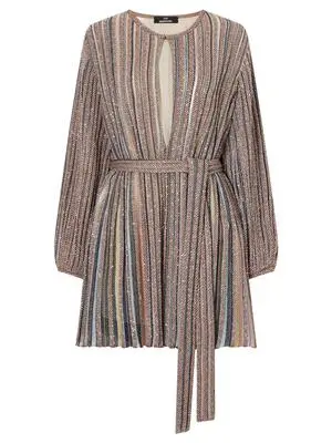 Missoni Belted Sequin-embellished Metallic Crochet-knit Mini Dress - Pink
