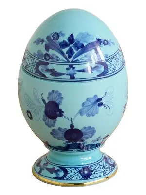 GINORI 1735 Oriente Italiano Iris Porcelain Egg Ornament - Sky Blue