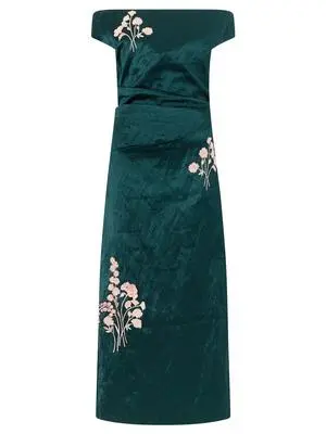 Erdem Floral Embroidered Satin Midi Dress - Green