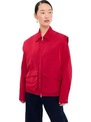 Tibi Fall Nylon Snap Bomber Jacket - Red