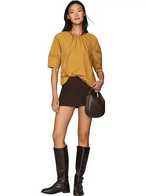 Maeve 100% Cotton Smocked Yoke Puff Sleeve Blouse - Gold