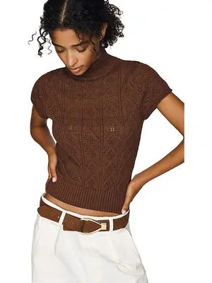 ANTHROPOLOGIE By Anthropologie Short-Sleeve Cable Knit Mock Neck Sweater