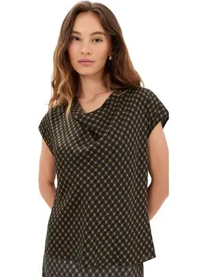 Vince Ombre Plaid Silk Blouse - Black/camel