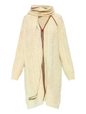 DIESEL® Diesel Cable-Knit Coat With Leather Trim