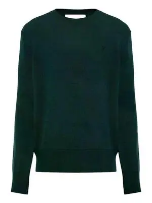 AMI Paris Crew Neck Wool Sweater With De Coeur Embroidery - Green