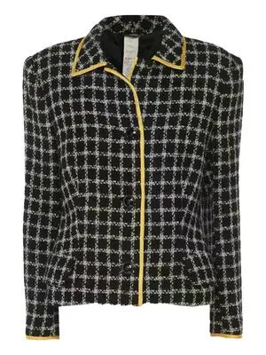 VERSACE Versace Black Tweed Checked Jacket With Yellow Piping