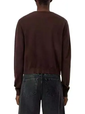 Closed Button-up Crew Neck Cardigan - Brown