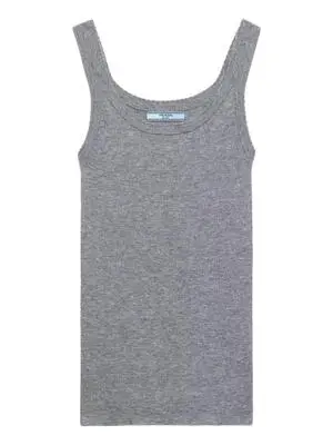 PRADA Prada Ribbed Knit Cashmere Tank Top With Scalloped Edges