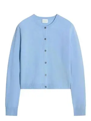 Closed Crew Neck Long Sleeve Cardigan - Blue