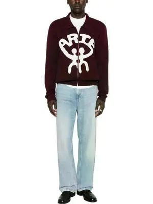 ARTE ANTWERP Graphic-intarsia Zip-up Sweater - Red