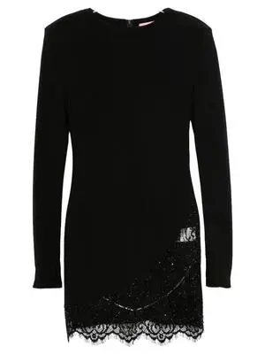 TWENTY FOURHAITCH Lace-panelled Sequin-embellished Mini Dress - Black