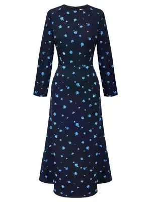 POST MERIDIEM Floral Print Long Sleeve Midi Dress - Blue