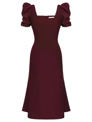 POST MERIDIEM Godet-silhouette Square-neck Midi Dress - Red