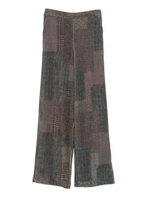 BYE Patchwork Check Wide Leg Trousers - Brown