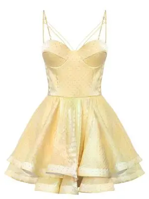 POST MERIDIEM Rhinestone Embellished Bustier Mini Dress - Yellow