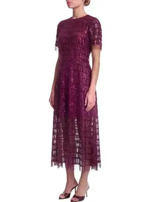 POST MERIDIEM POST MERIDIEM Sequin Embellished Fringed Midi Dress