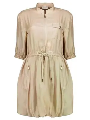 Moncler Moncler Silk Twill Mini Shirt Dress Neutrals