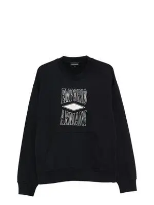 Emporio Armani Logo Embroidered Zip Slit Sweater - Blue