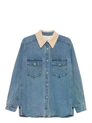 SYSTEM Corduroy Collar Chest Pocket Denim Jacket - Blue