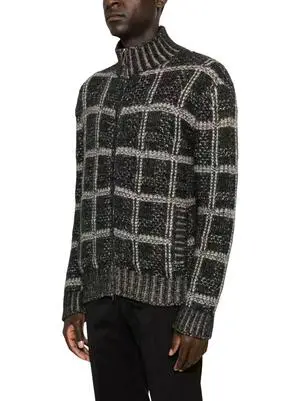 Canali Check-pattern Zip-up Cardigan - Black