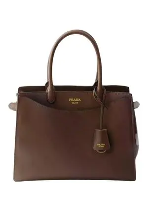 Prada Prelude Large Leather Handbag Brown